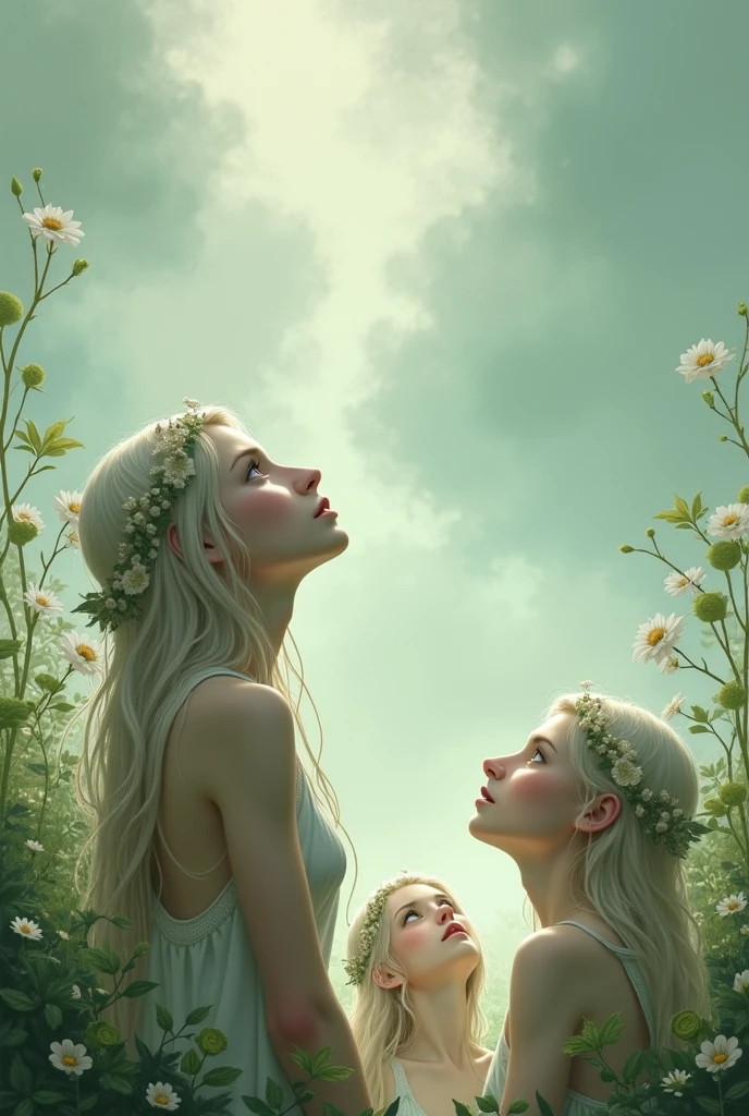 Some envious nymphs looking up to the sky - SeaArt AI