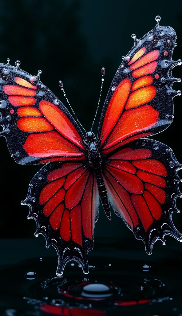 Ethereal butterfly, liquid splash, red and black gradient wings - SeaArt AI