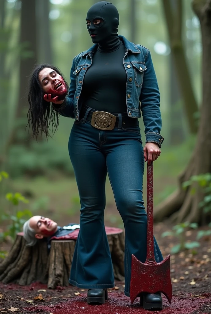 Black creepy full face lycra balaclava curvy female wear long dark blue ...