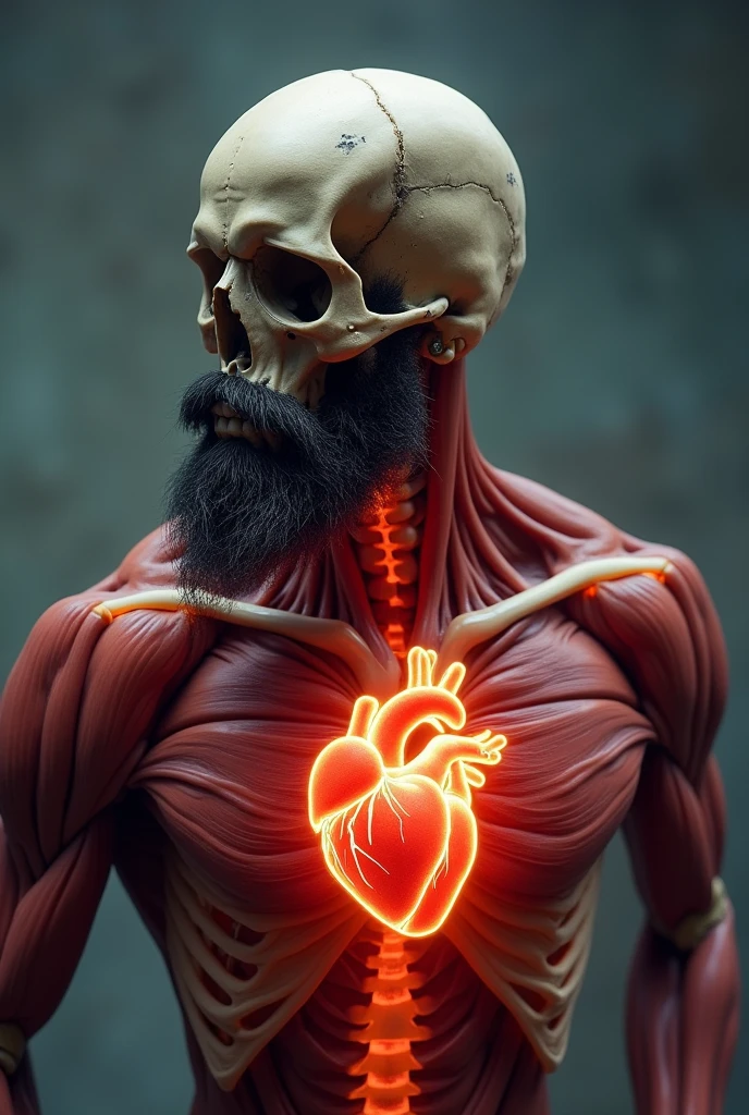 Create an image of a skull running fast with a beard and mustache and a ...