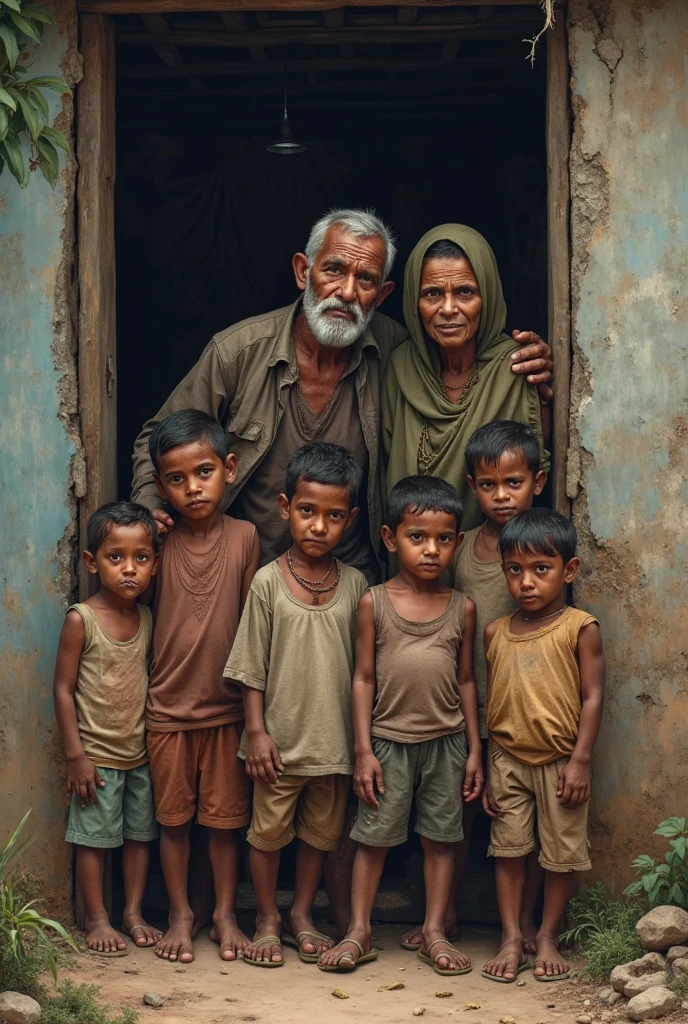Creaza o poza cu o familie saraca cu 10 copii - SeaArt AI