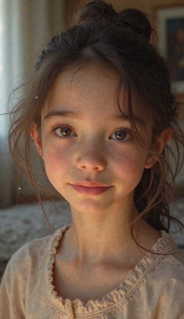 2 eyes of a age girl named Sofia with a small smile and in the back art ...