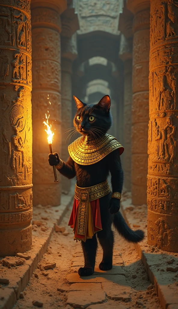 A humanoid black cat, dressed as a Pharaoh, ventures deep into the ...