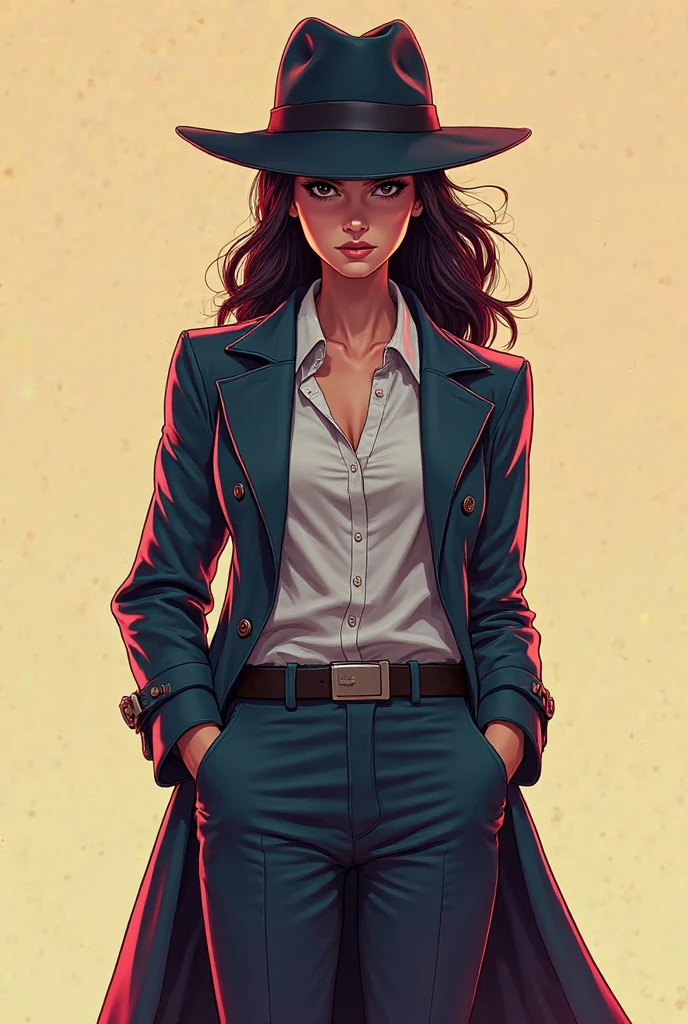 Animated female detective character with no background on her back ...