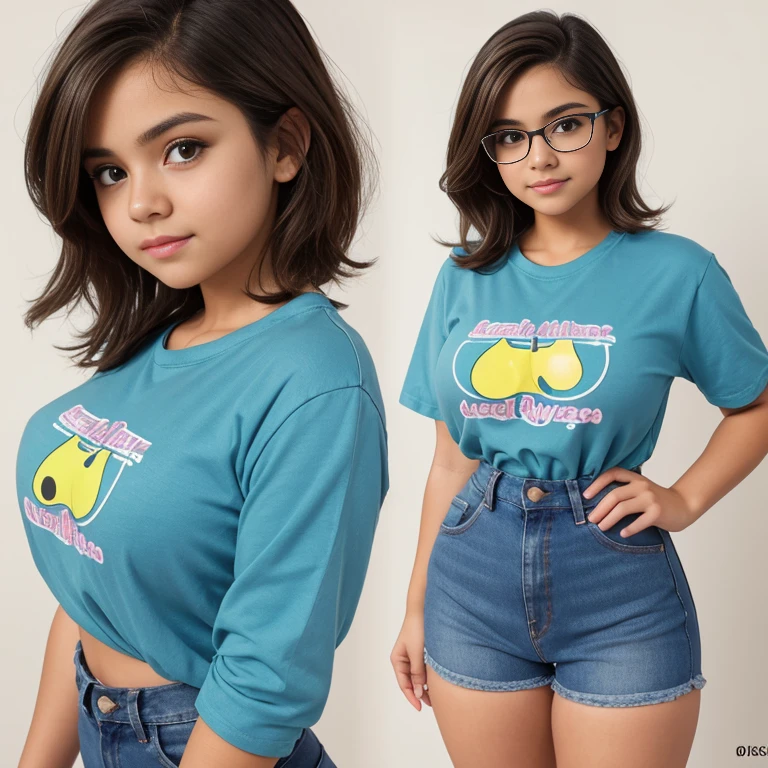 Timid short cute pear shape body hispanic geeky girl, short slightly ...