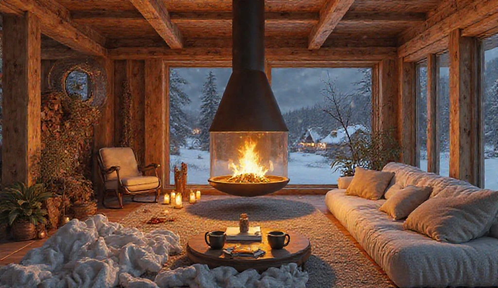 4k surreal image with This photo depicts a cozy interior space in the ...