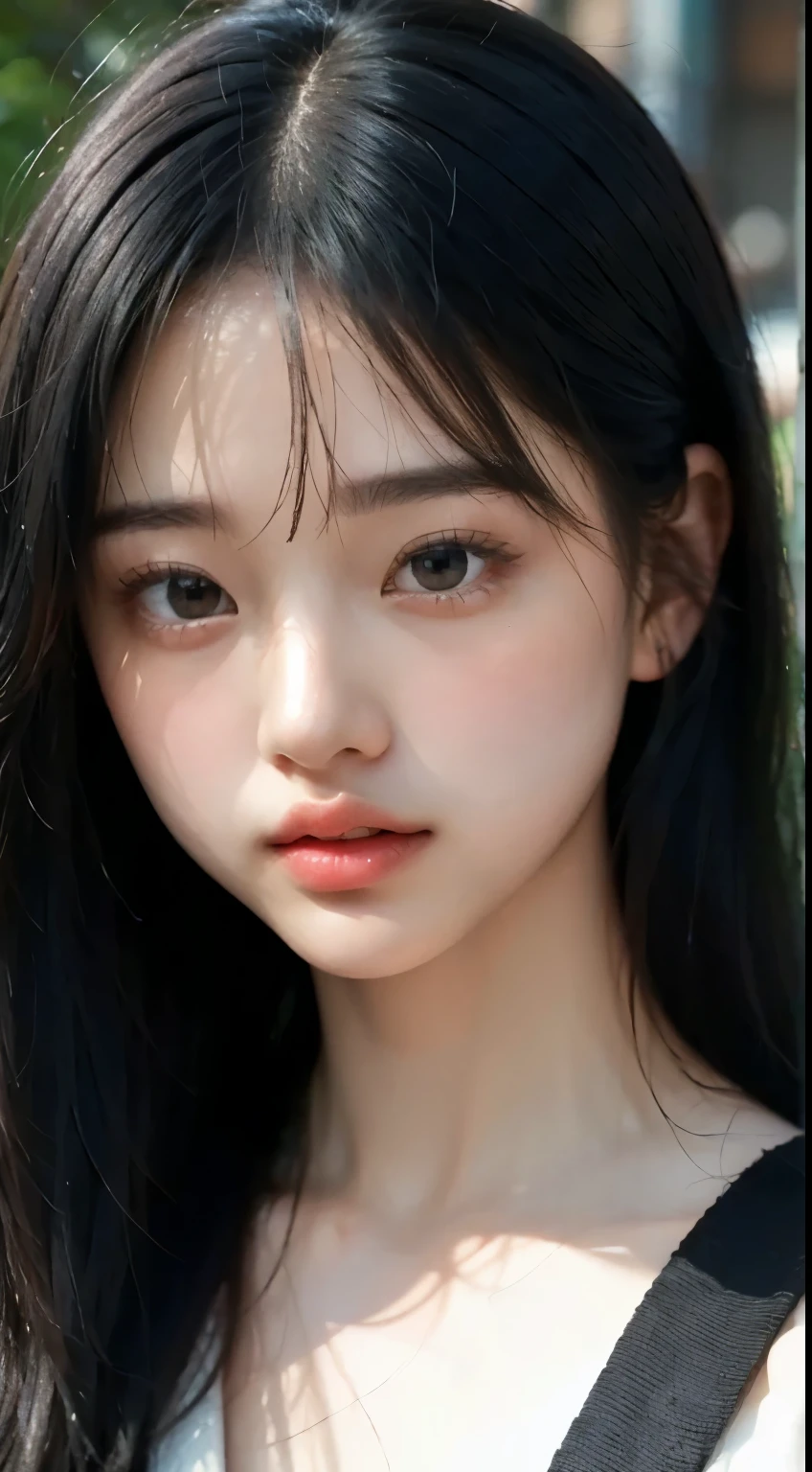 A close up of a woman with long black hair and a white shirt - SeaArt AI