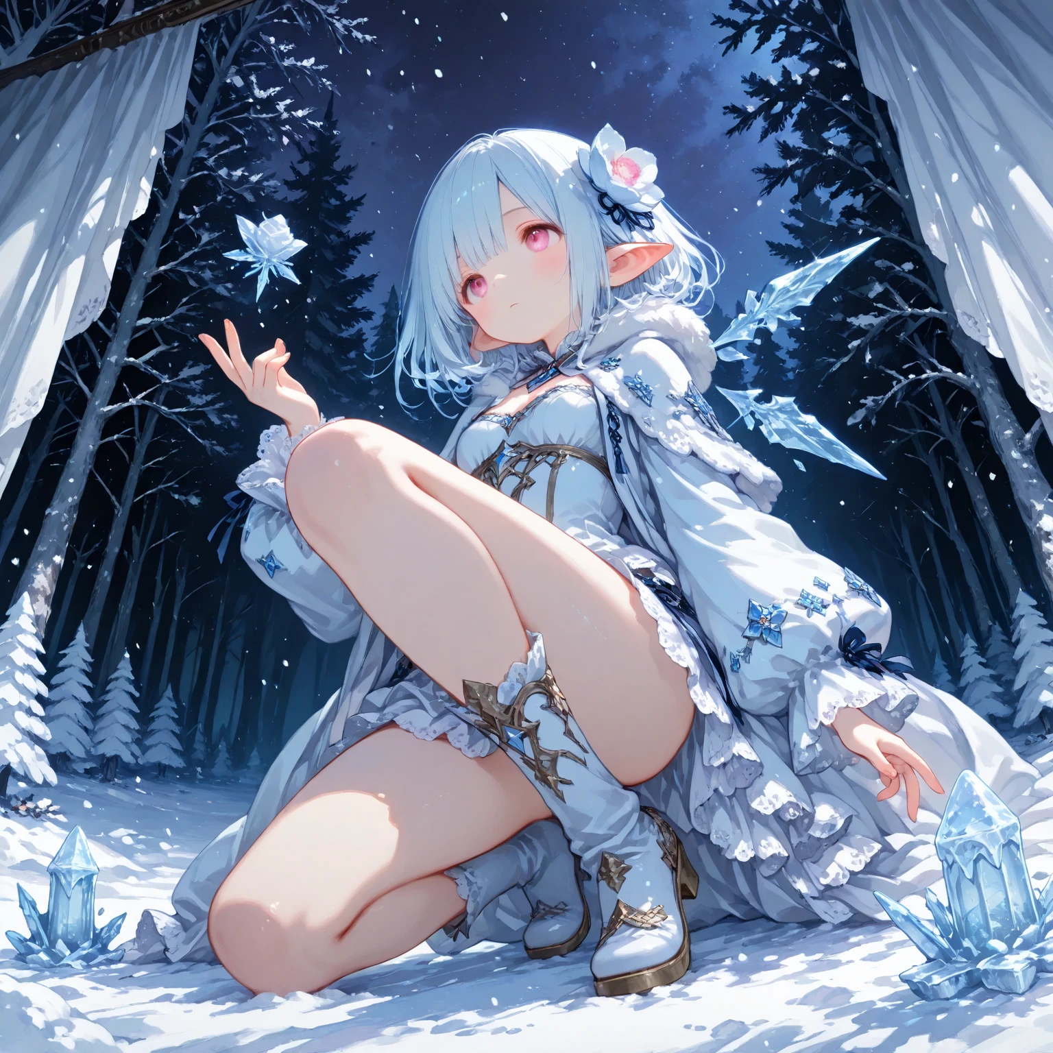 Low-angle, 1girl\(piercye \(shadowverse\)\), seated gracefully with one knee up - SeaArt AI