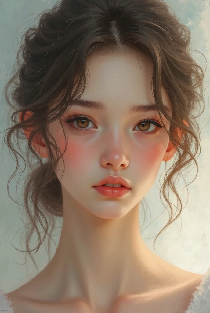 Generates a , white, wavy brown hair , light brown eyes, normal nose ...