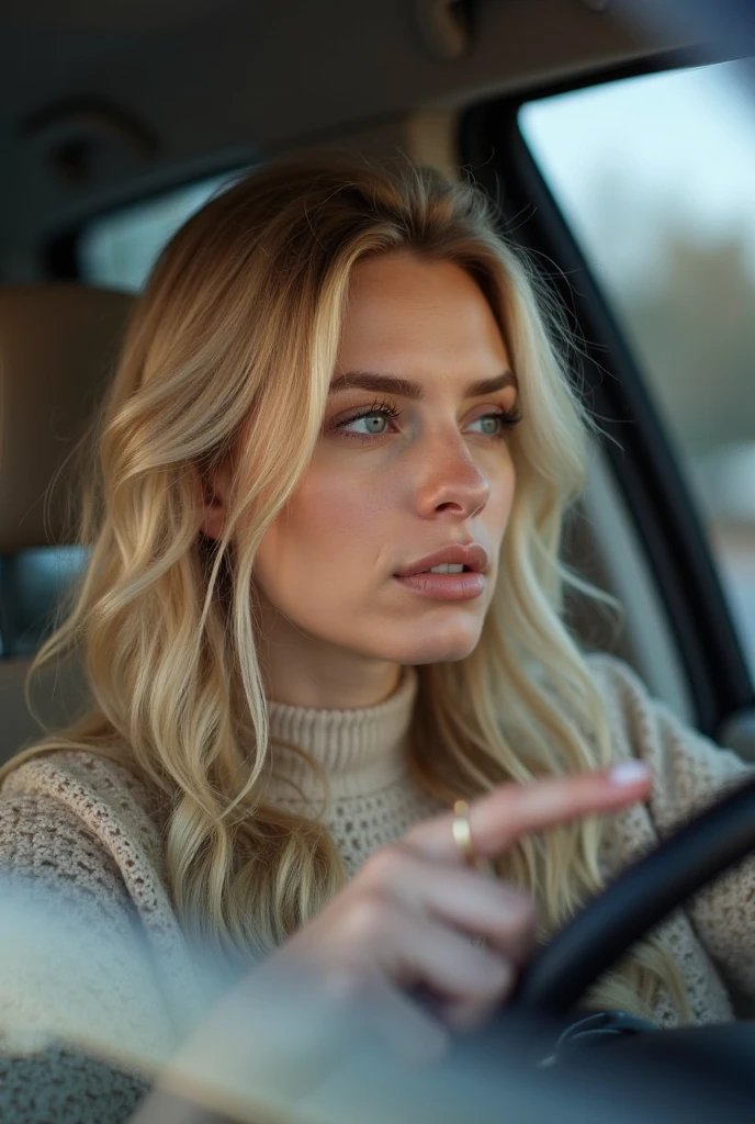 A close up of a woman sitting in a car with a telephone, anna nikonova ...