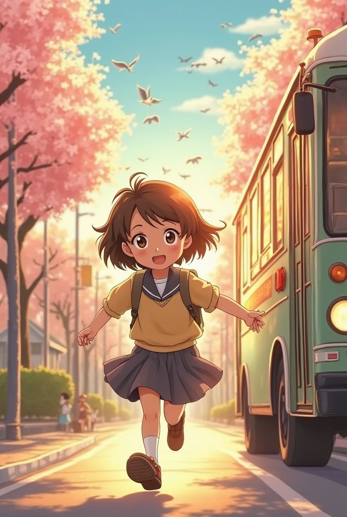 A beautifully animated young girl in the style of Studio Ghibli is ...