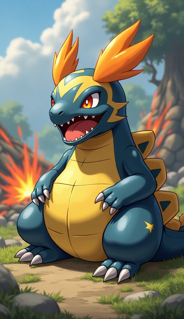 Create a hybrid creature combining Agumon from Digimon and Snorlax from ...