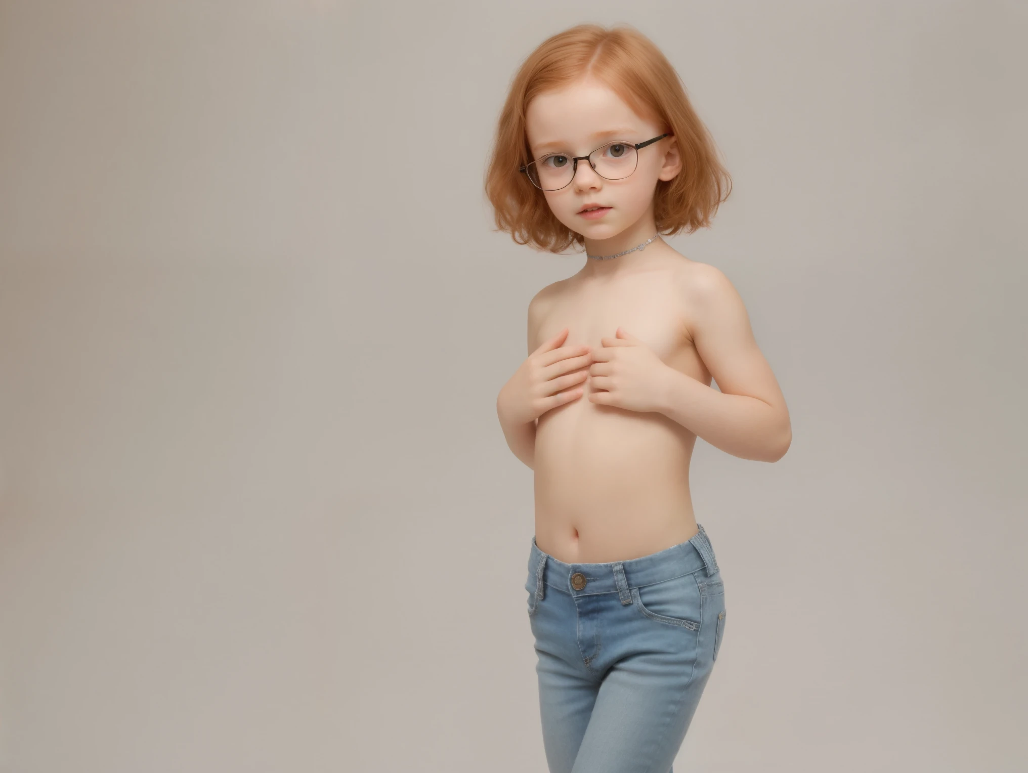 Arafed redhead girl with glasses and jeans posing for a picture - SeaArt AI