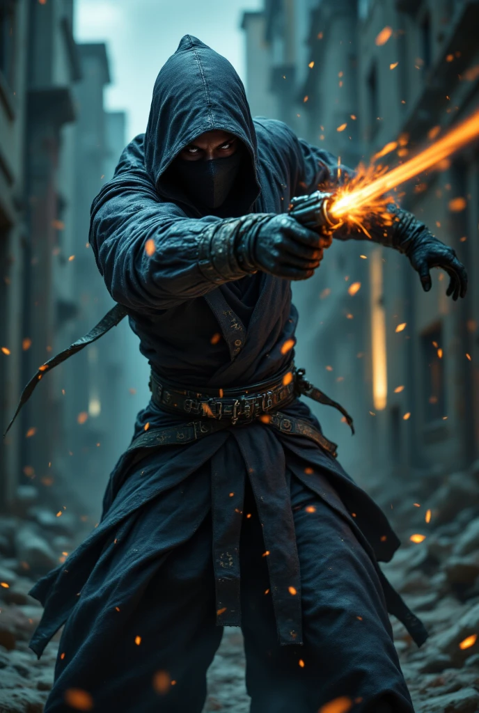 (a ninja warrior dodging a bullet in time: 1.4), cinematic scene ...