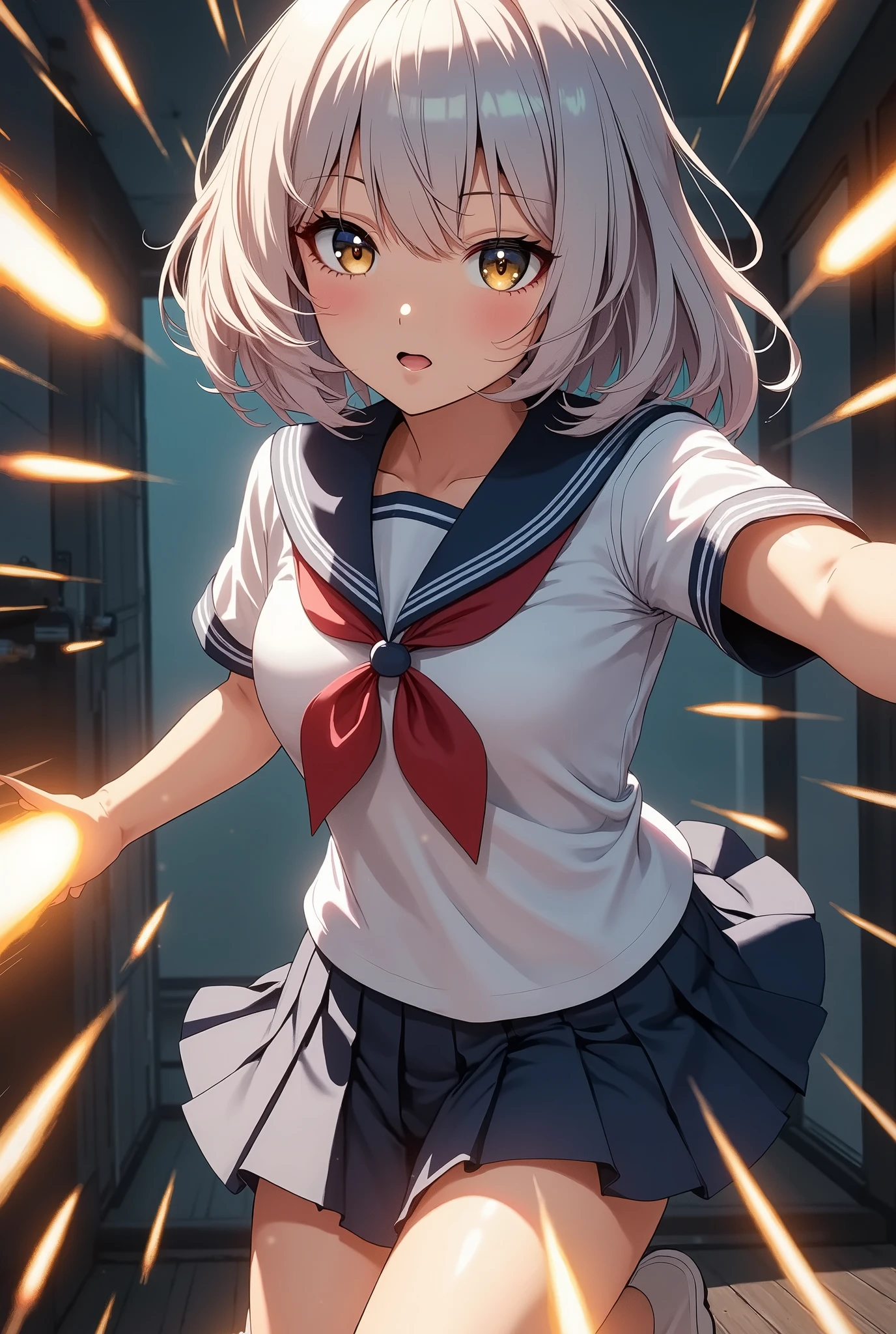 Anime girl in uniform with a red bow and white shirt - SeaArt AI