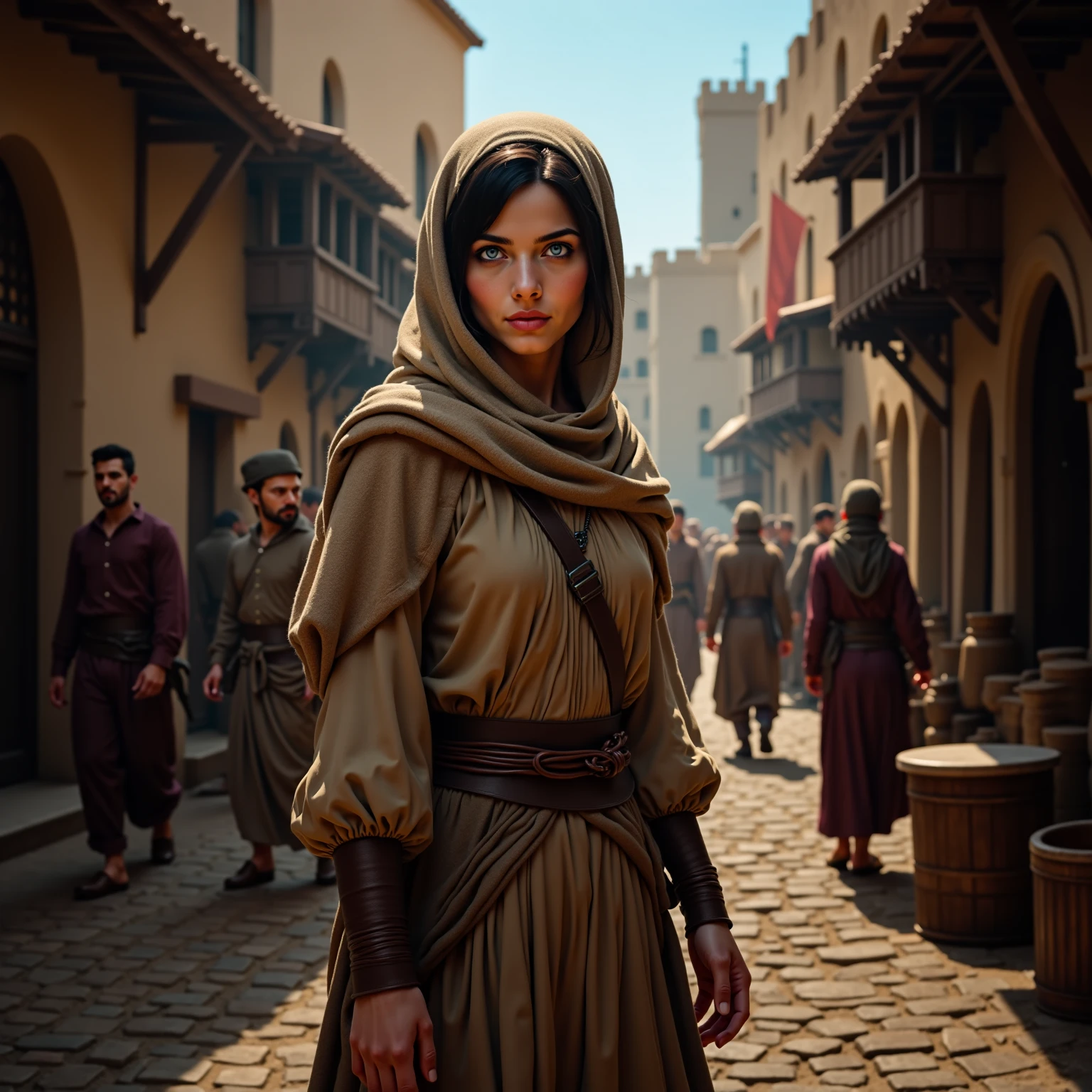 A young, pale-skinned woman with delicate Arabic features and striking ...