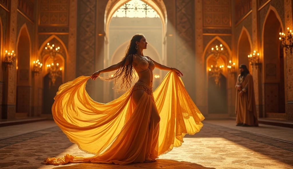 **Image Prompt:** A mesmerizing Arabian belly dancer performs in an ...