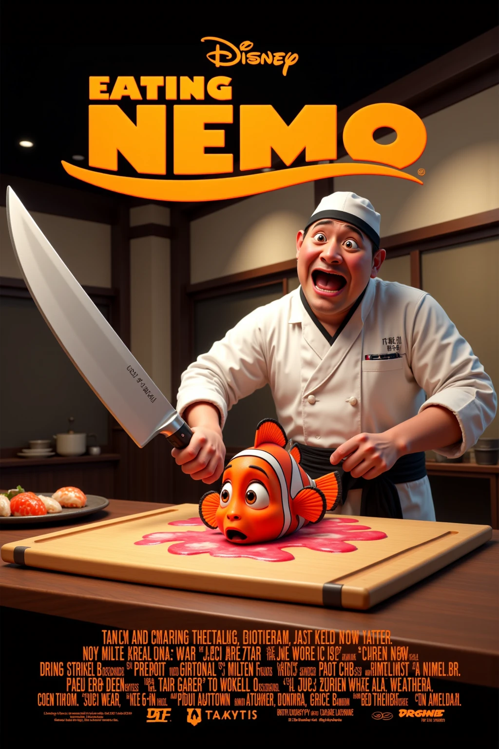 A parody movie poster titled "Disney Eating Nemo," with the same iconic ...