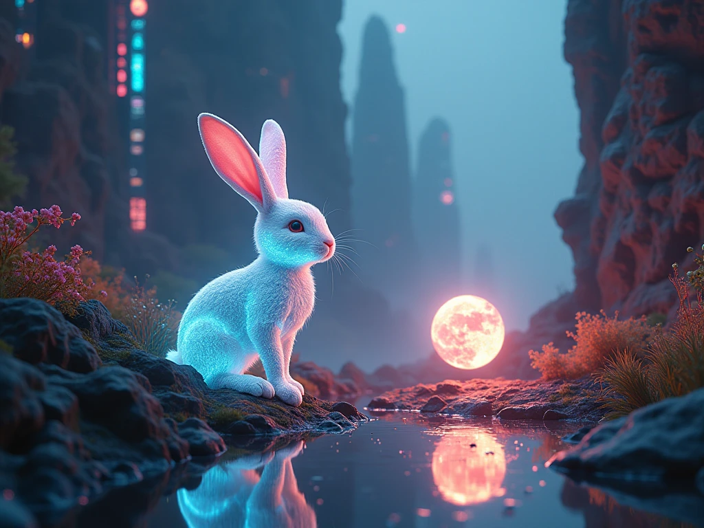 "As Nova (the glowing beautiful rabbit) connects with the orb - SeaArt AI