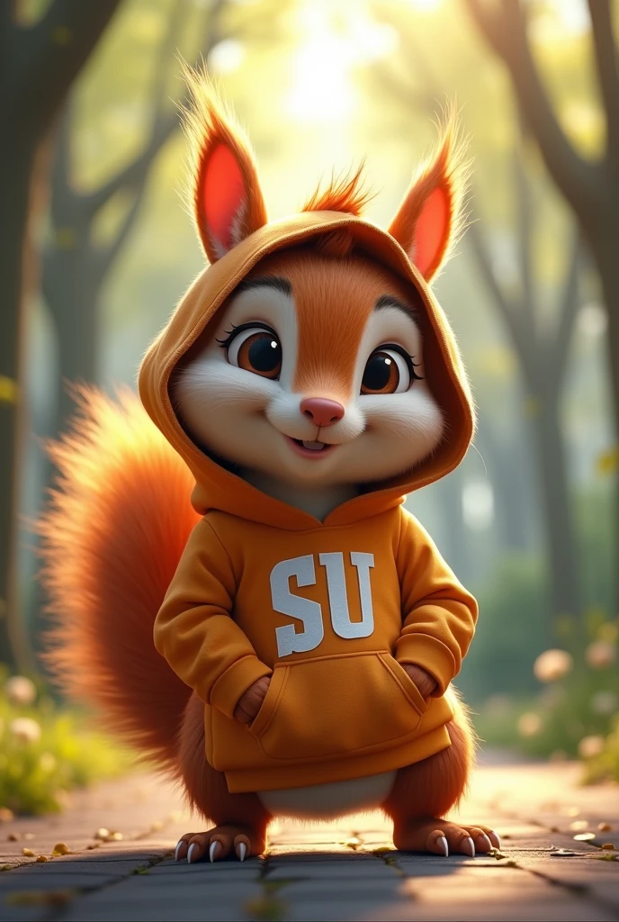 A squirrel with hoodie written SU - SeaArt AI