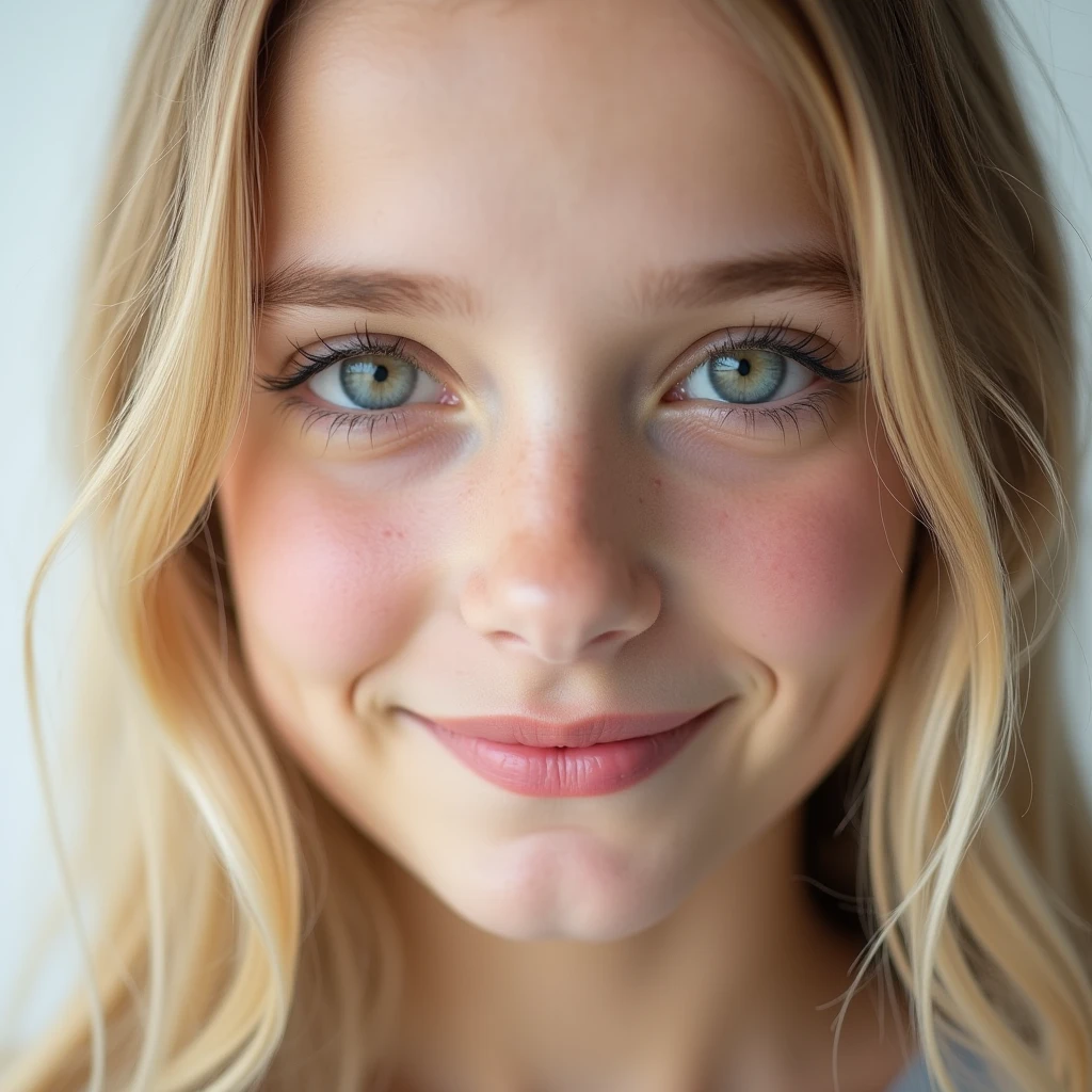 Cinematic close up, face of a young Russian girl looking at the camera ...