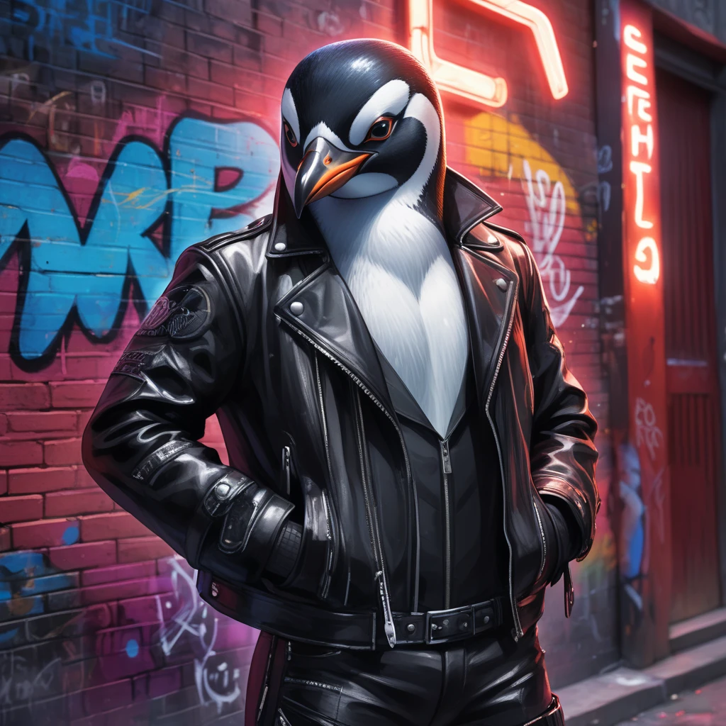 Closeup, Watercolor, an extremely badass anthropomorphic penguin ...