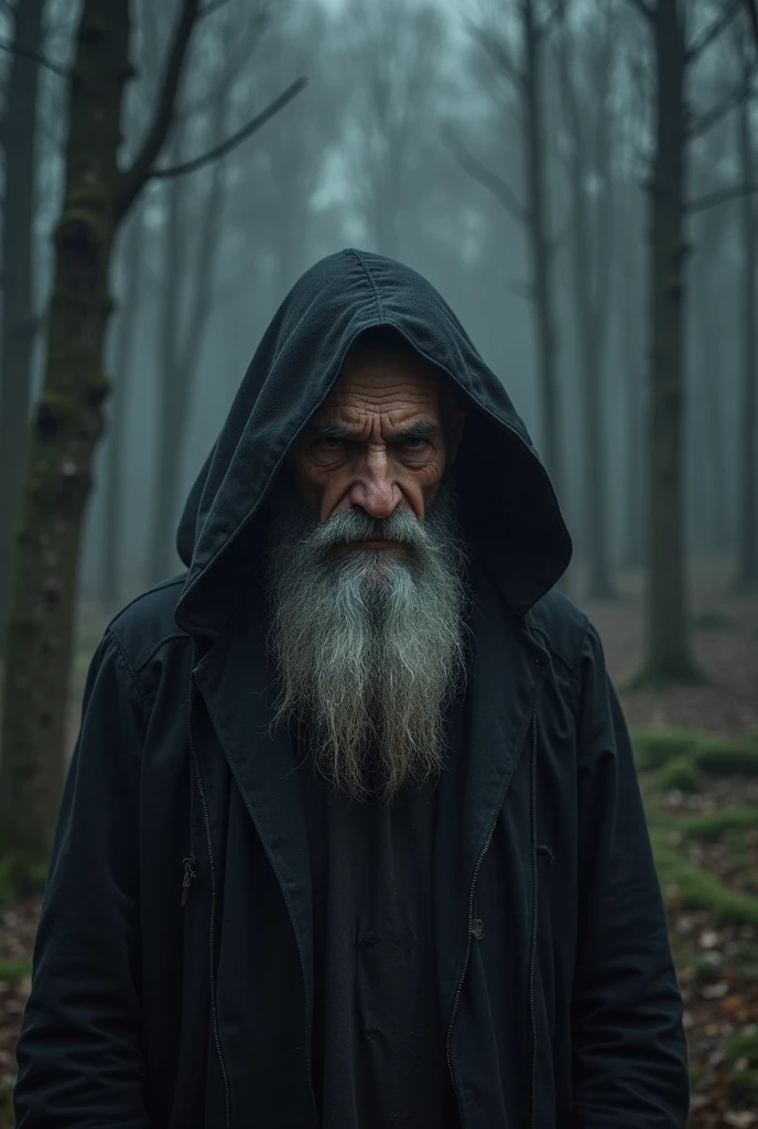 Old man with a black beard like a Chechen, striped skin, lying in dark ...