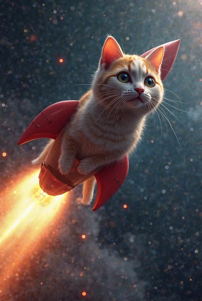 Rocket in the shape of a cat, flying into space, realistic 8k - SeaArt AI