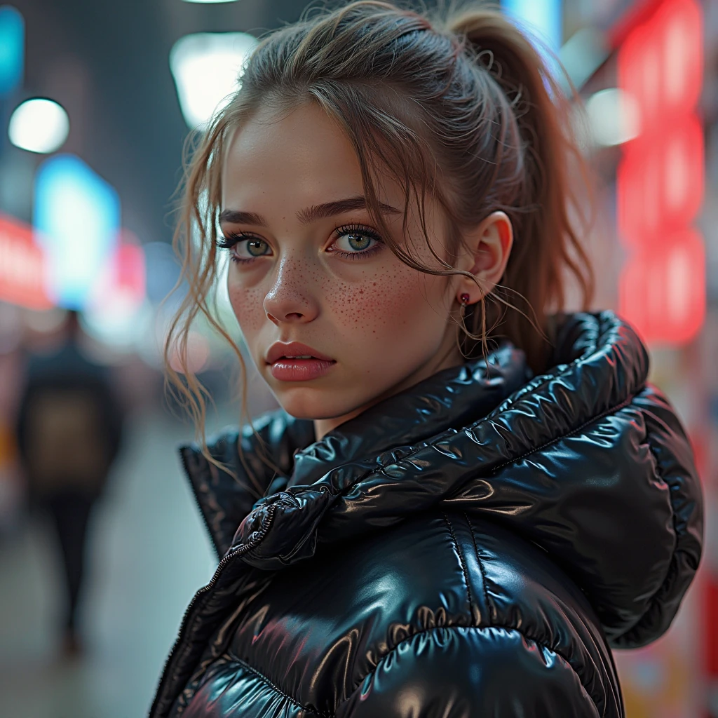 a slim ponytail juvenile girl,beautiful detailed eyes,beautiful ...