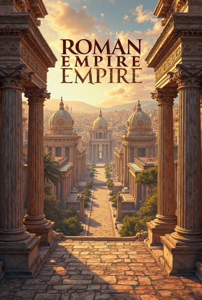A cover that says Roman Empire and in the background images - SeaArt AI