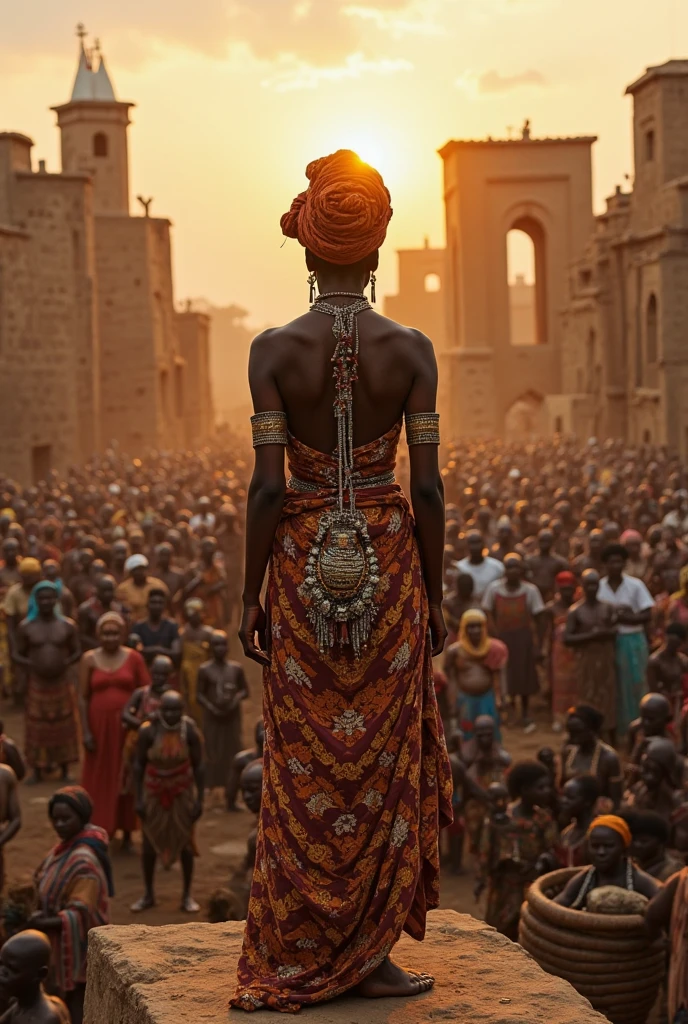 "A regal African queen, Efunsetan Aniwura, stands tall, dressed in ...