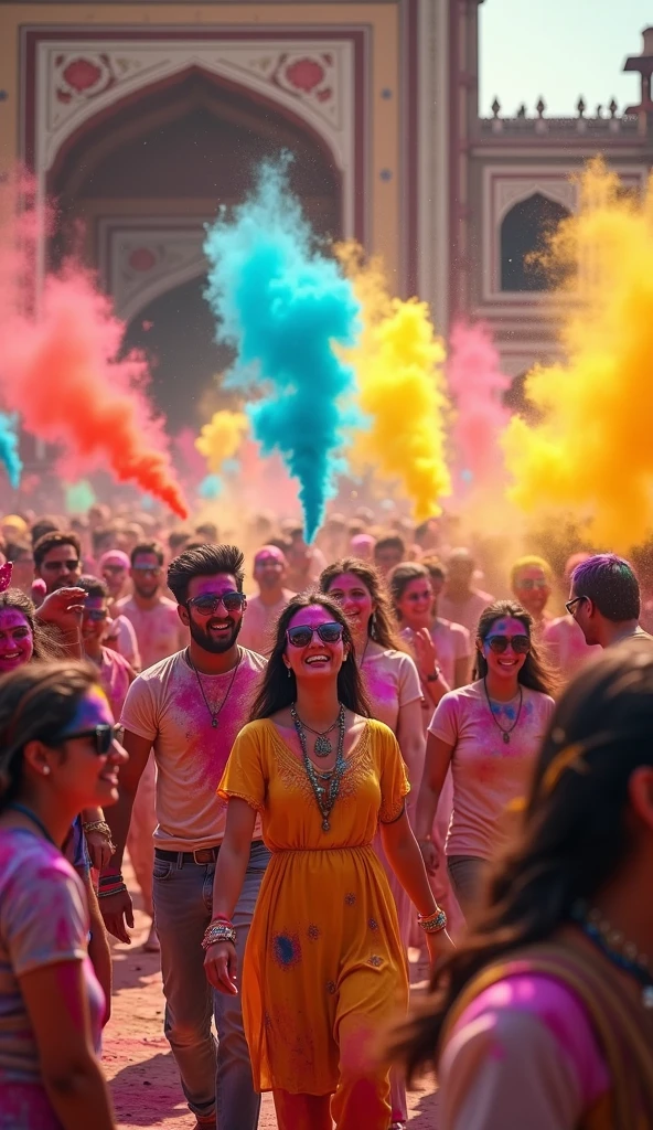 Amazing view of Happy Holi, festival of colors in India, s men women ...