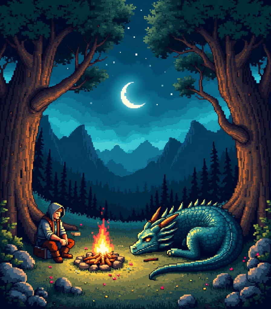 A highly detailed pixel art scene inspired by classic dark fantasy RPGs ...