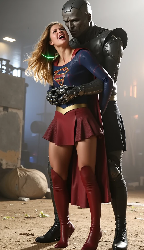 Melissa Benoist as Supergirl, (a very short skirt), fighting with an ...