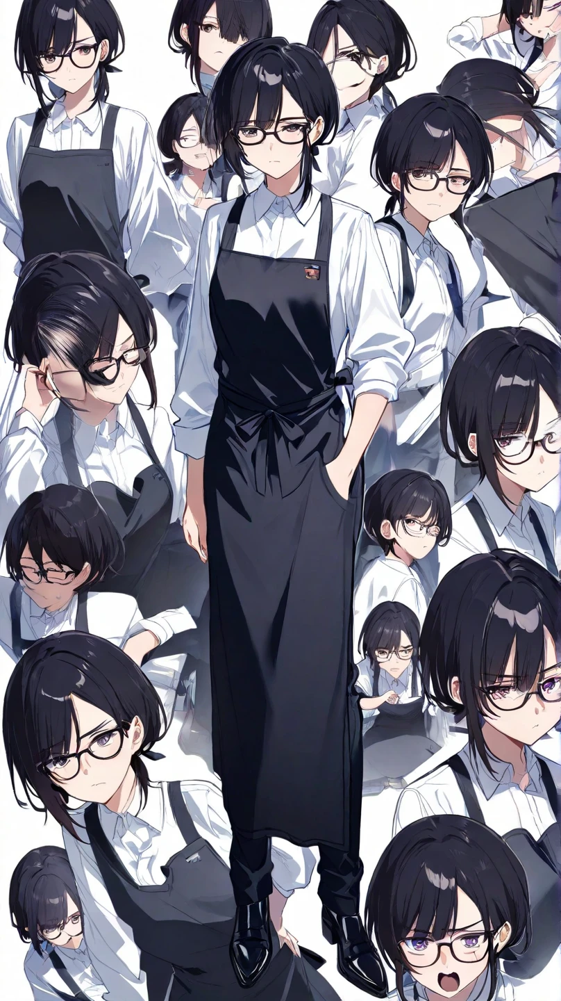 black hair、girl、long bangs、white background、full body、Unconfident ...