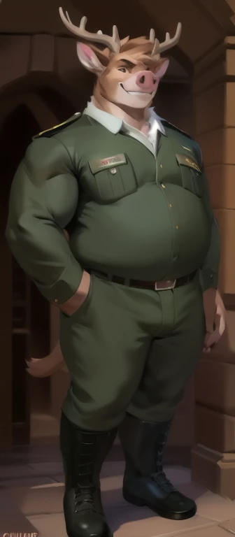 Solo, giant male Tall,model, big body, standing, den, pig deer - SeaArt AI