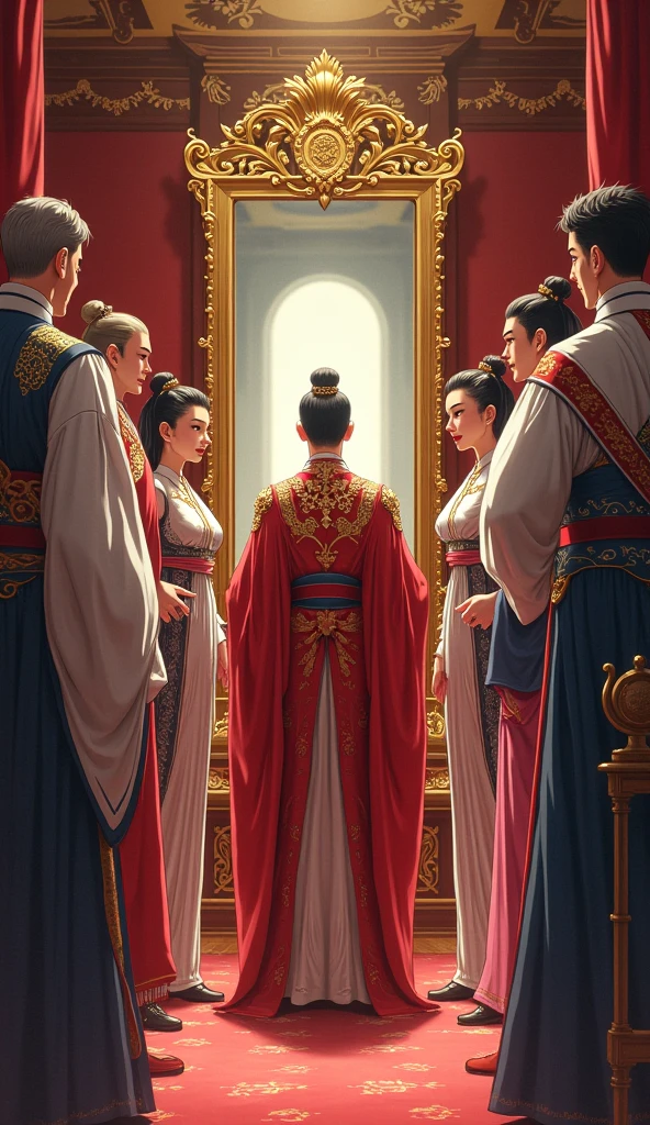 Emperor in his luxurious dressing room, surrounded by extravagant ...