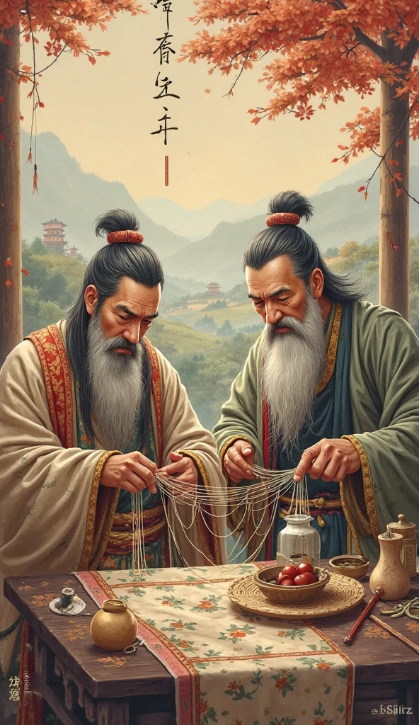 Two bearded merchants from ancient China weaving - SeaArt AI