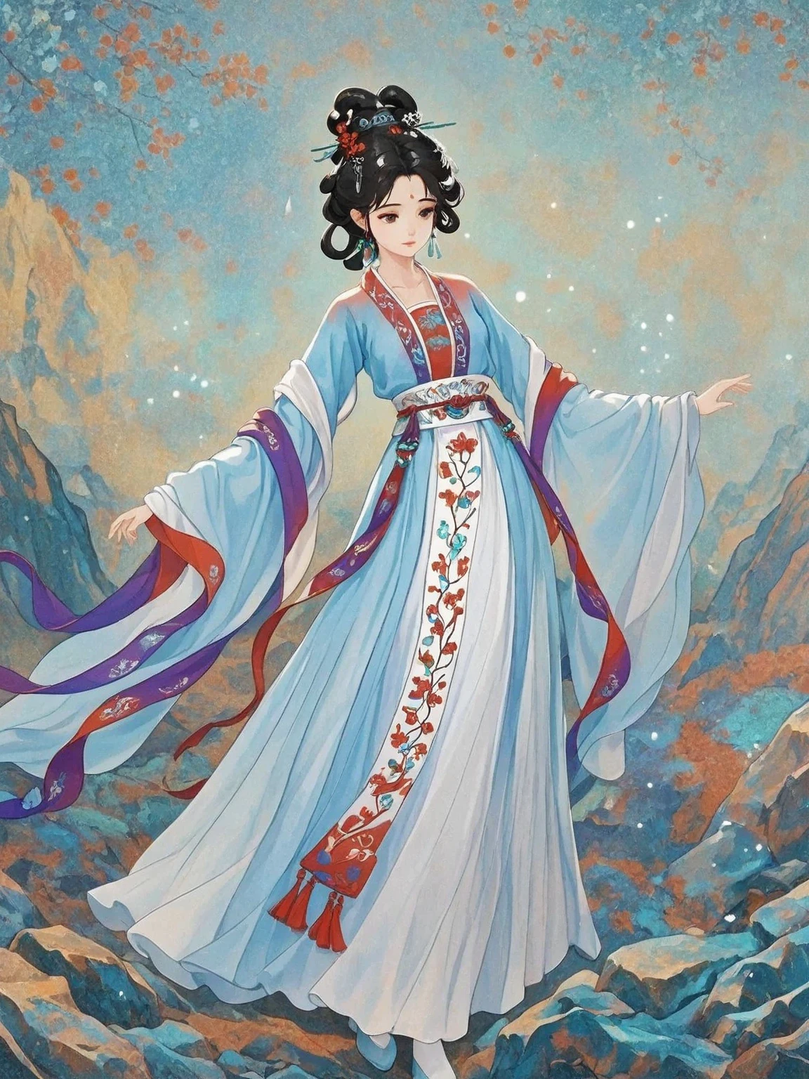 Neo-ancient style，Rock color board painting， national scenery - SeaArt AI