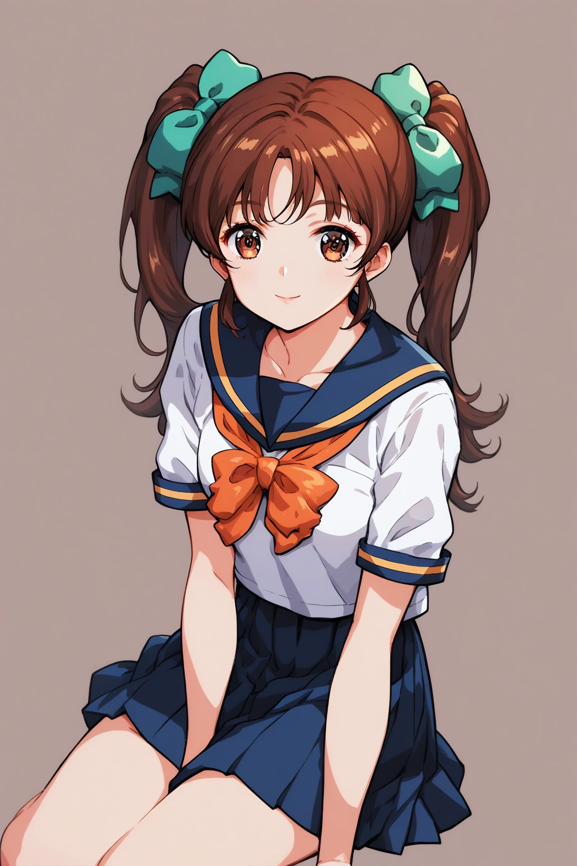 Koizumi_Lina, brown eyes, brown hair, twin tails, hair bow, school ...