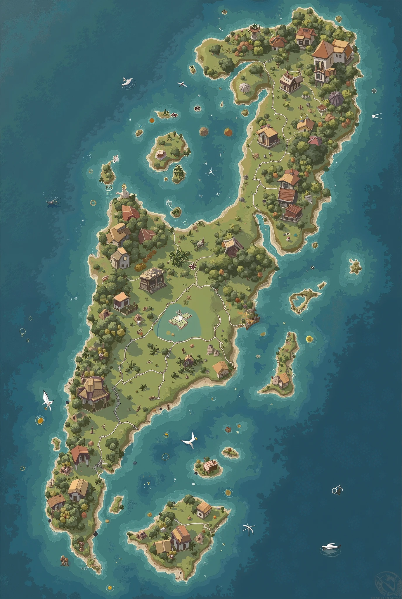 A close up of a map of a small island with a lot of trees - SeaArt AI