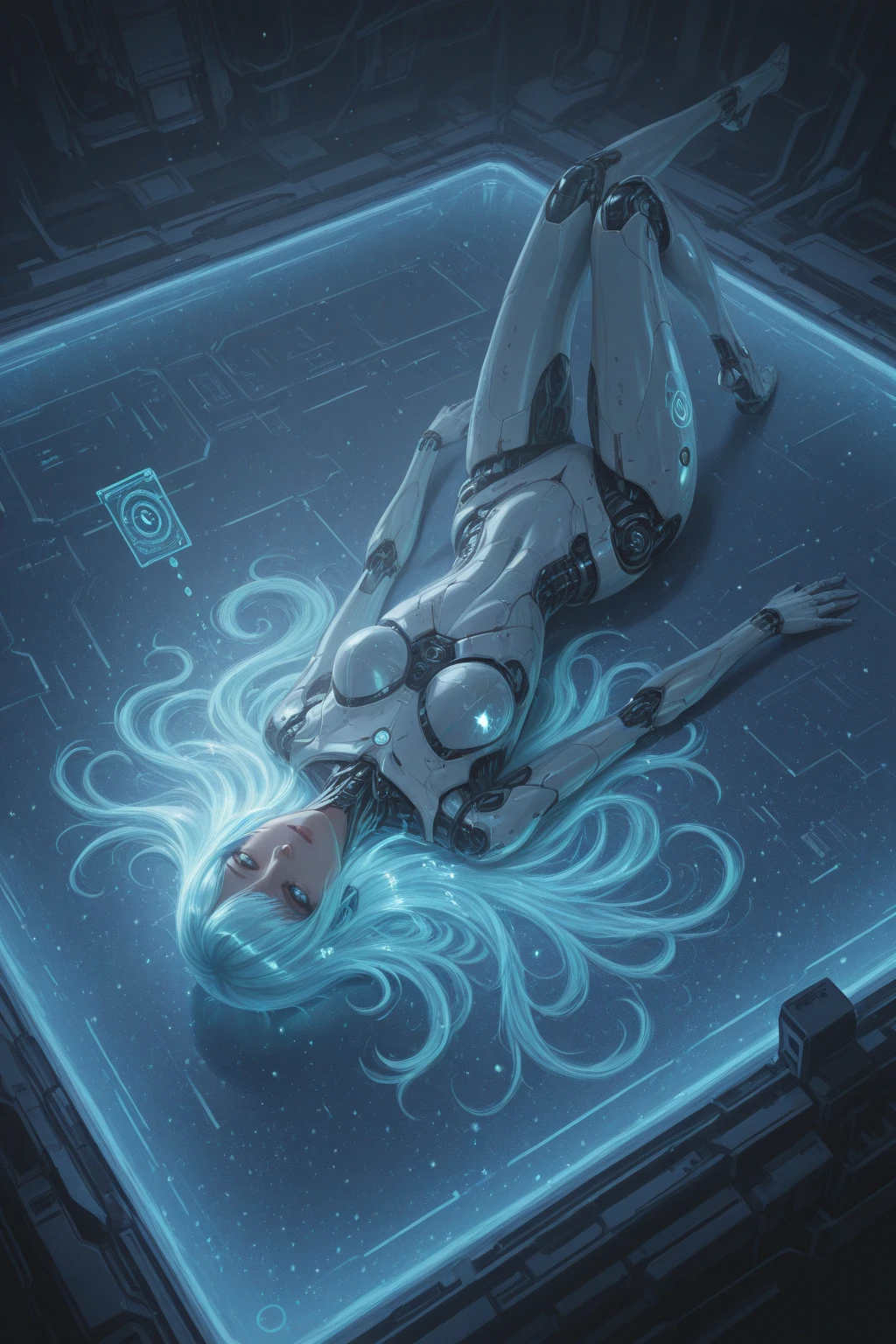 Embedded:lazypos, science fiction, 1 , android, holographic interface - SeaArt AI