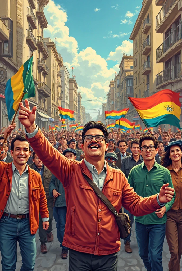 Cartoon of the 1952 revolution in Bolivia - SeaArt AI