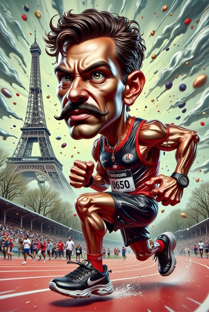 Full body graffiti art illustration of a runner running on an athletic ...