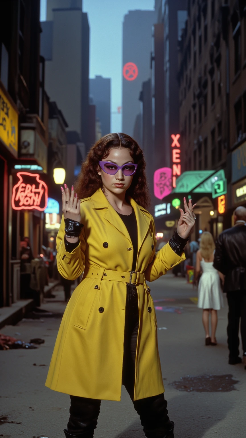 A cinematic close-up scene from a X-Men film, showing a confident and ...