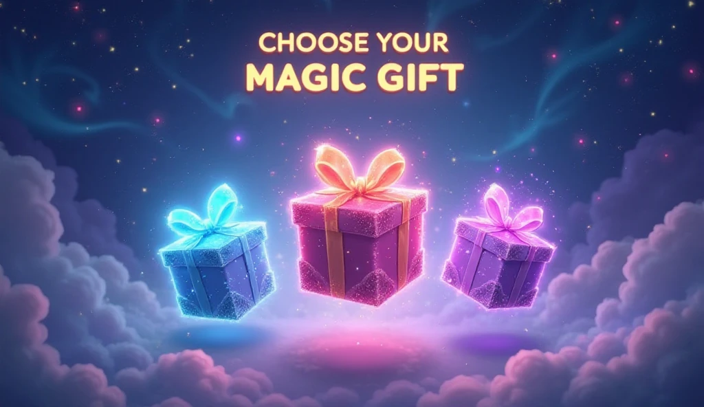 Three magical floating gift boxes—one emitting a blue ice glow - SeaArt AI