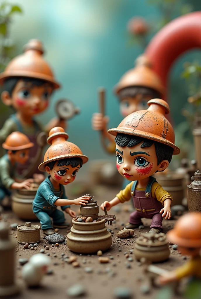 Tiny workers in face makeup - SeaArt AI