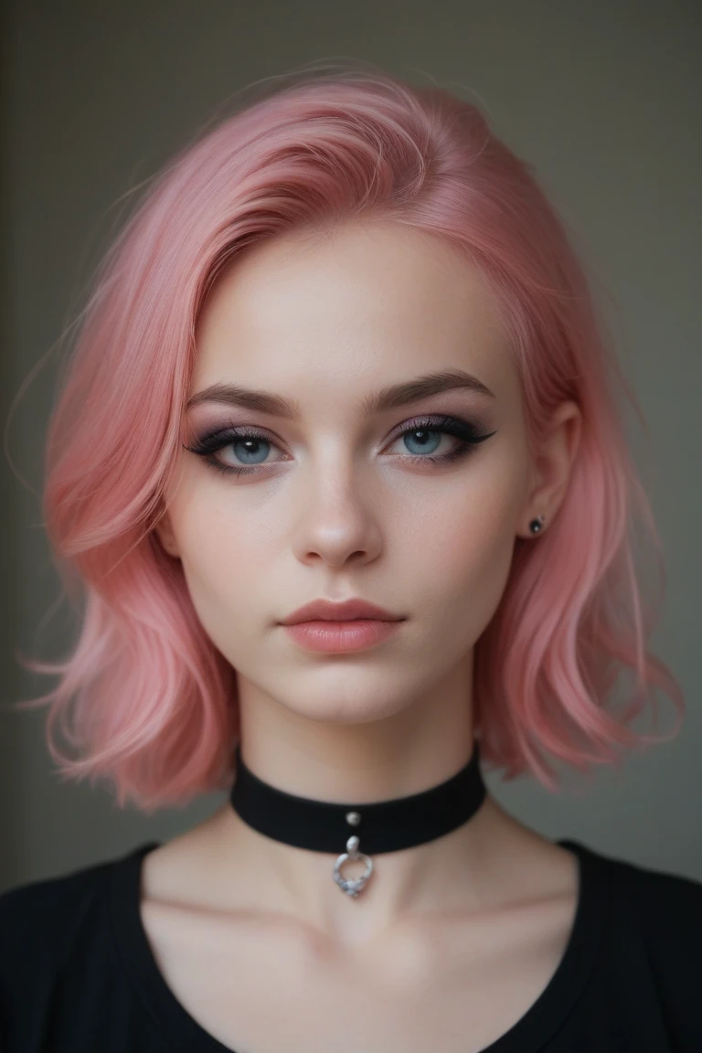 Real life goth girl with lightly pink hair. portrait - SeaArt AI