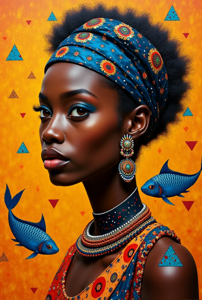 A small oil painting design featuring a dark-skinned Nubian woman in a ...