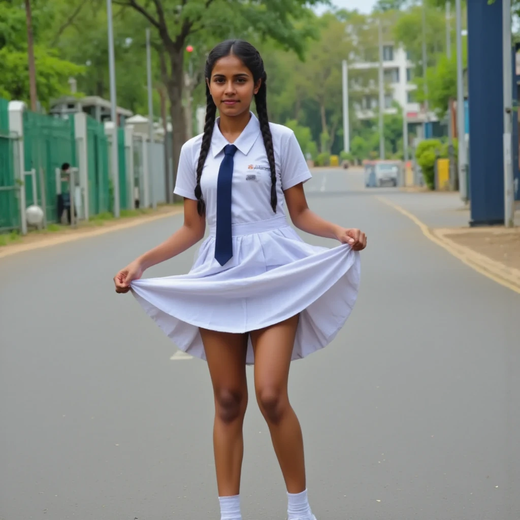 Beautiful cute Sri Lankan school girl, in barefoot, Small breast size - SeaArt AI